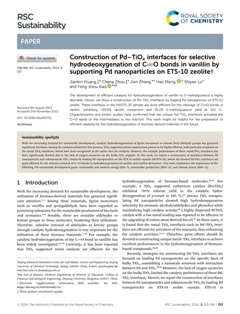 Pdf Construction Of Pdtiox Interfaces For Selective Hydrodeoxygenation Of C 00000000 00000000