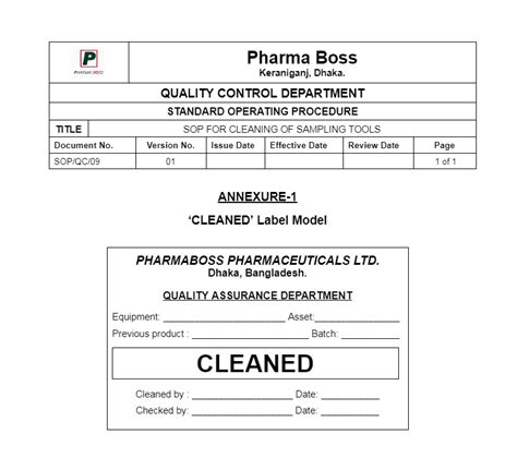Sop For Cleaning Of Sampling Tools Pharma Boss