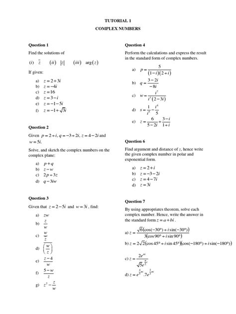 tutorial 1 complex number pdf complex number mathematical analysis