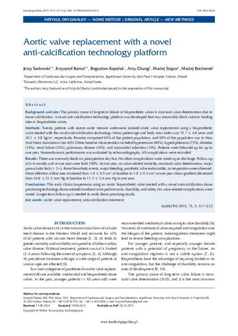 Pdf Aortic Valve Replacement With A Novel Anti Calcification Technology Platform