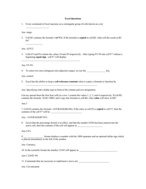 Excel Quiz Formulas Functions And Charts