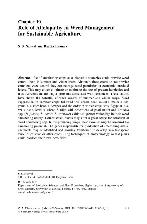 Pdf Role Of Allelopathy In Weed Management For Sustainable Agriculture