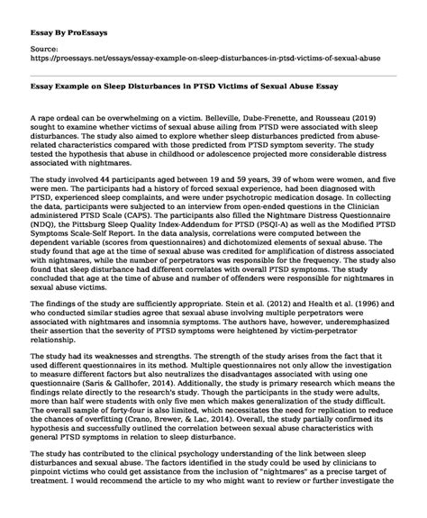 📚 Essay Example On Sleep Disturbances In Ptsd Victims Of Sexual Abuse