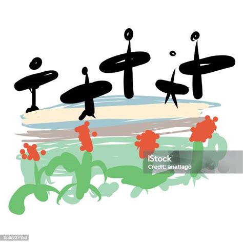 해변과 붉은 선인장에서 서핑보드를 들고 있는 서퍼들의 실루엣 낙서 Surfing Event에 대한 스톡 벡터 아트 및 기타