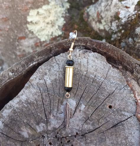 Mens Single 22 Shell Casing With Feather Charm Earring Ts For