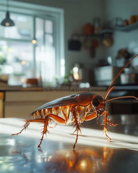 A Close Up Of A Cockroach Crawling In A Kitchen Setting This Image
