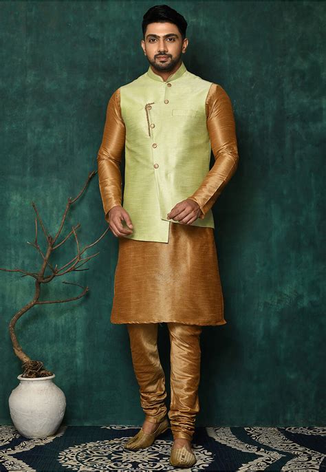 Buy Solid Color Asymmetric Dupion Silk Nehru Jacket In Pastel Green