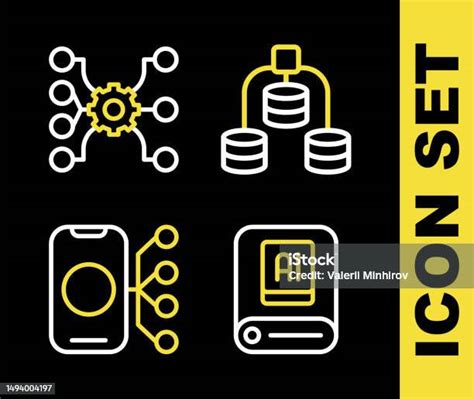 라인 서버 데이터 인공 지능 Ai 신경망 및 아이콘을 설정합니다 벡터 개념에 대한 스톡 벡터 아트 및 기타 이미지 개념