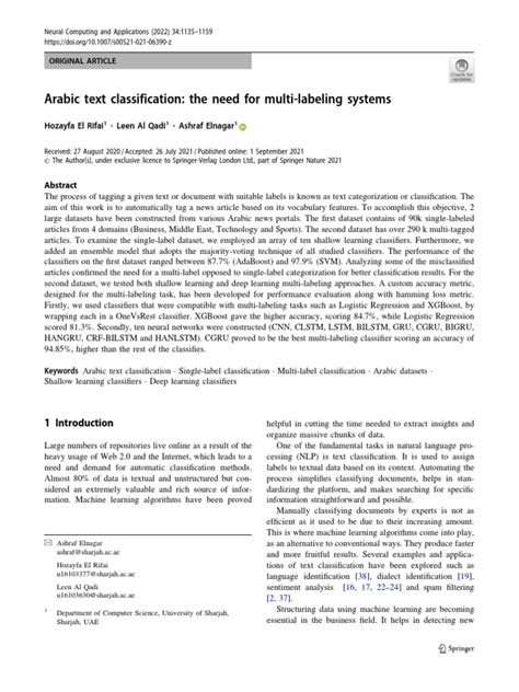 Arabic Text Classification The Need For Multi Labeling Systems Pdf Deep Learning