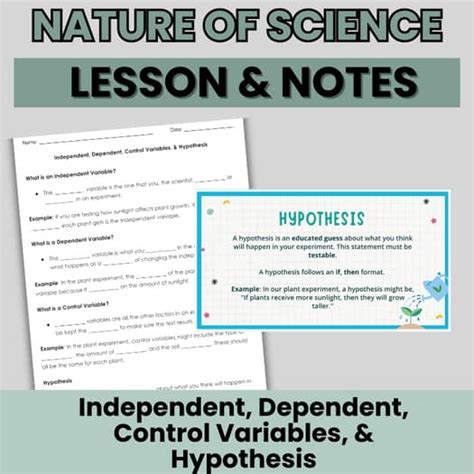Independent And Dependent Variable Lesson And Student Notes Nature Of