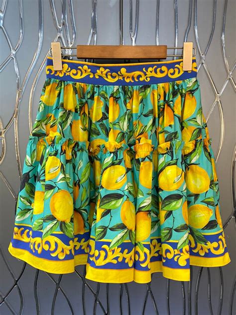 레드 Roosarosee 블루 옐로우 과일 인쇄 대형 스윙 긴 순수 코튼 아늑한 스커트 여성 의류 패션 활주로 2022 여름 휴가 Aliexpress