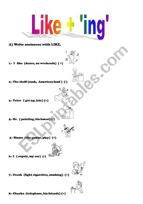 Verb Like Ing Esl Worksheet By Ani15