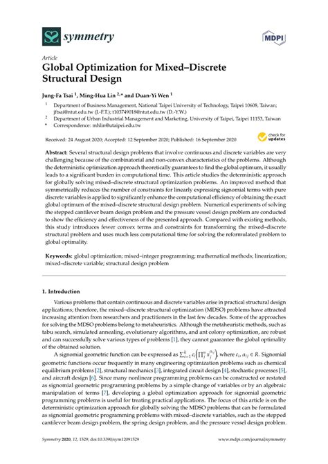 Pdf Global Optimization For Mixeddiscrete Structural Design