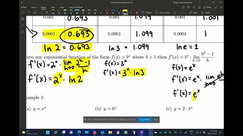 mcv4u 5 3 derivatives of exponential functions youtube