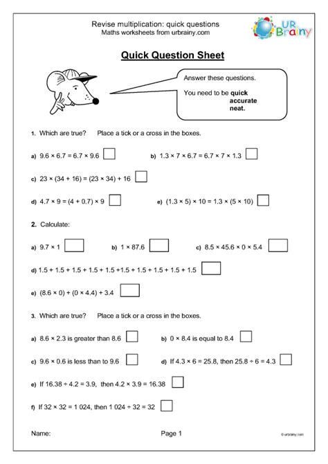 Revise Multiplication Quick Questions Multiplication By