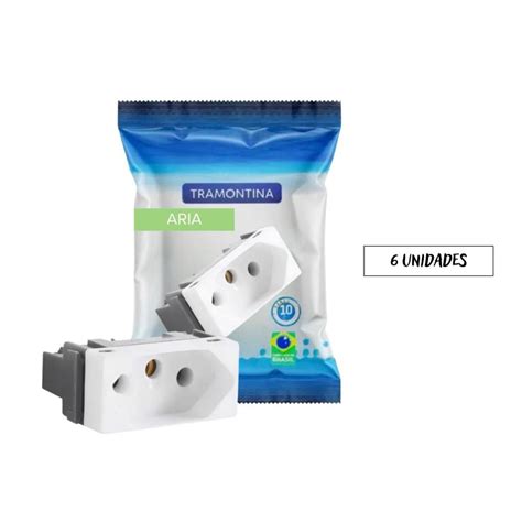 Kit 06 Unid Módulo Tomada 2pt 10a250v 3 Pinos Aria Branca Tramontina