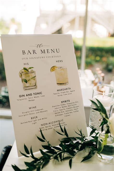 Wedding At The Ritz Charles Garden Pavilion Wedding Bar Menu Sign