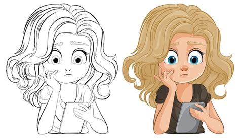 Premium Vector Worried Girl Before And After Coloring