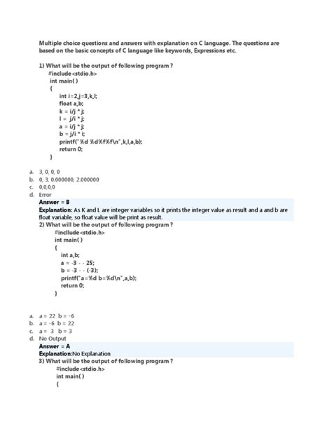 Multiple Choice Questions C Language Pdf C Programming Language