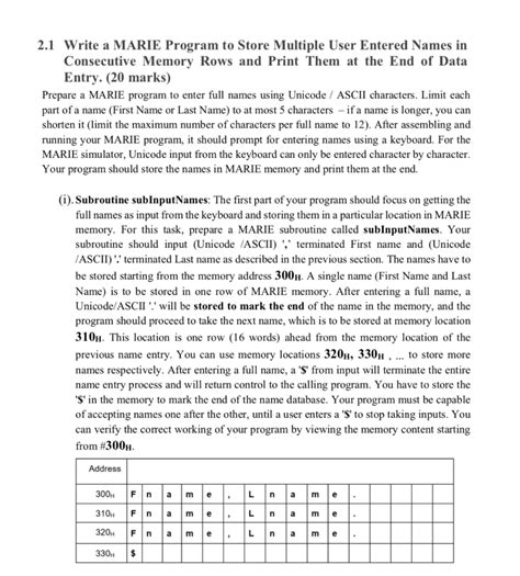 Solved 21 Write A Marie Program To Store Multiple User