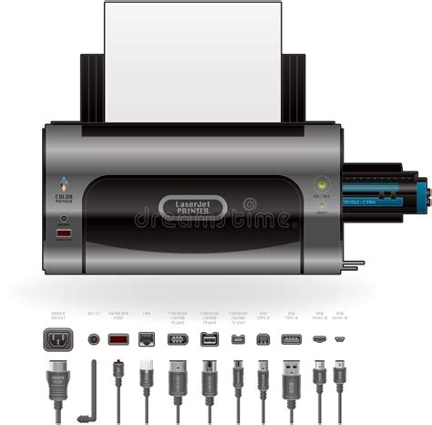 Laserjet Printer Ports And Cables Stock Vector Illustration Of Icon