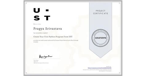 Pragya Srivastava On Linkedin Completion Certificate For Create Your First Python Program From Ust