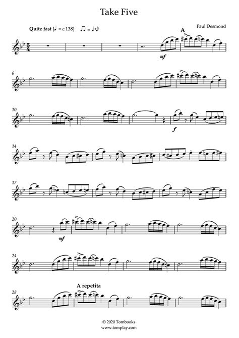 Take Five Alto Recorder Brubeck Recorder Sheet Music