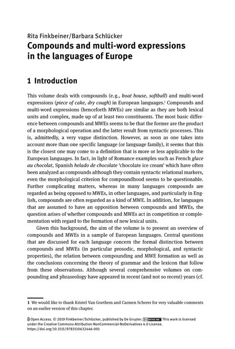 Pdf Compounds And Multi Word Expressions In The Languages Of Europe