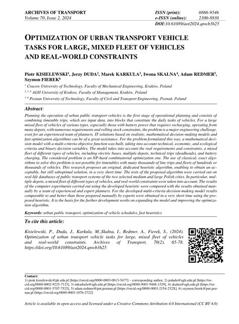 Pdf Optimization Of Urban Transport Vehicle Tasks For Large Mixed Fleet Of Vehicles And Real