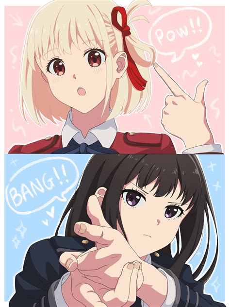 nishikigi chisato and inoue takina (lycoris recoil) drawn by sapphi ...
