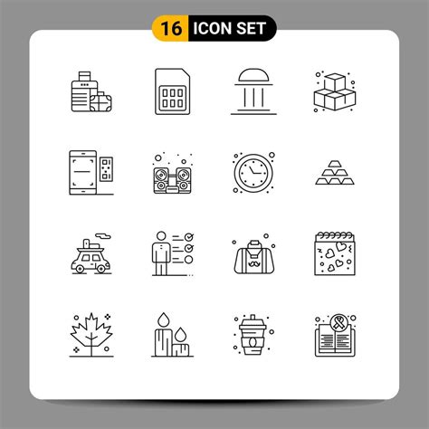 Pictogram Set Of 16 Simple Outlines Of Code Game Sim Card Cubes Column Editable Vector Design