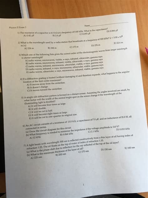 Solved The Reactance Of A Capacitor Is K Ohm At A Chegg