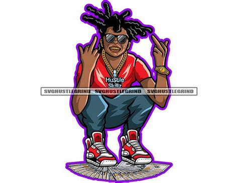 gangster black man money stacks gold teeth locs hair diamond chain
