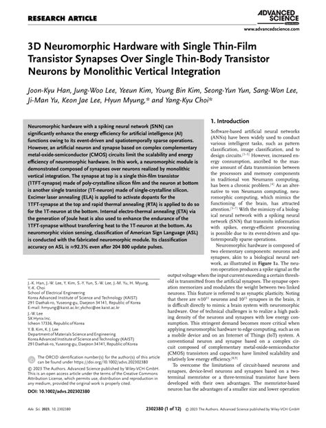 Pdf 3d Neuromorphic Hardware With Single Thin‐film Transistor