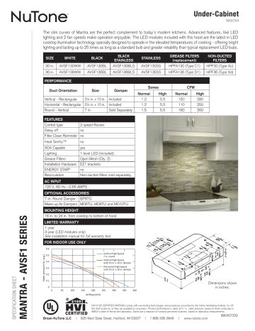Nutone Avsf130ww Mantra 30 In Convertible Under Cabinet Range Hood