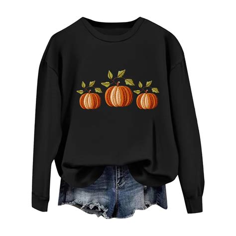 Womens Fleece Sweatshirt Casual Crewneck Top With Halloween Pumpkin