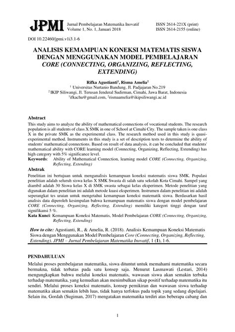 Pdf Analisis Kemampuan Koneksi Matematis Siswa Dengan Menggunakan Model Pembelajaran Core