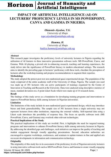 Pdf Impact Of Artificial Intelligence Ai On Lecturers Proficiency Levels In Ms Powerpoint