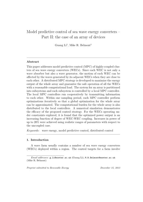 Pdf Model Predictive Control Of Sea Wave Energy Converters Part Ii