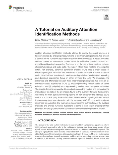 pdf a tutorial on auditory attention identification methods