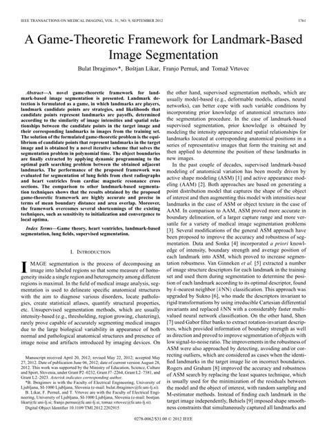 Pdf A Game Theoretic Framework For Landmark Based Image Segmentation