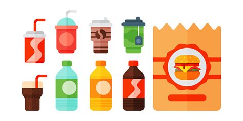 만화 식품 비 알코올 음료 차 허브 차 핫 초콜릿 라 떼 커피 메이 트 스무디 주스 우유 쉐이크 레모네이드 벡터 일러스트 레이 션의 설정 밀짚에 대한 스톡 벡터 아트 및