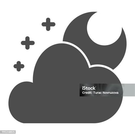 달과 구름 솔리드 아이콘입니다 흰색에 고립 된 별 벡터 그림과 밤 하늘입니다 날씨 문말 스타일 디자인 웹 및 응용 프로그램을 위해 설계 Eps 10 0명에 대한 스톡 벡터