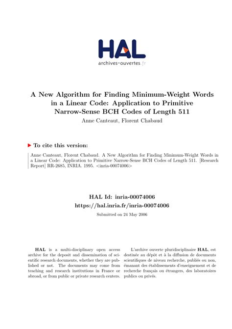 Pdf A New Algorithm For Finding Minimum Weight Words In A Linear Code