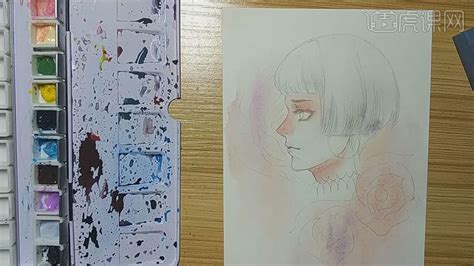 水彩 湿画法运用的人物及玫瑰花绘画 绘画插画教程水彩 虎课网
