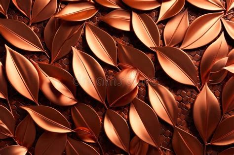 Abstract Copper Bronze Metallic Geometric Leaves Floral Pattern 3d
