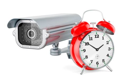 Premium Photo Security Surveillance Camera With Alarm Clock 3d Rendering