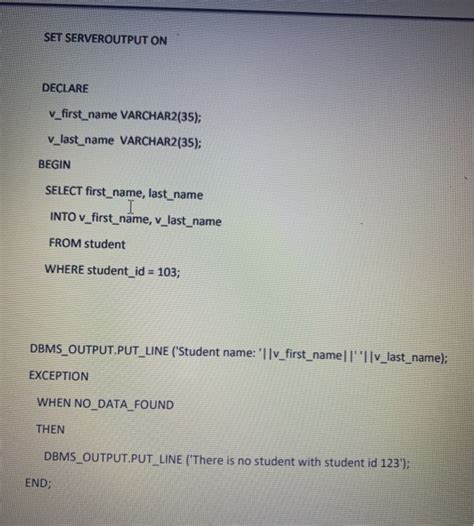 Solved Set Serveroutput On Declare Vfirstname