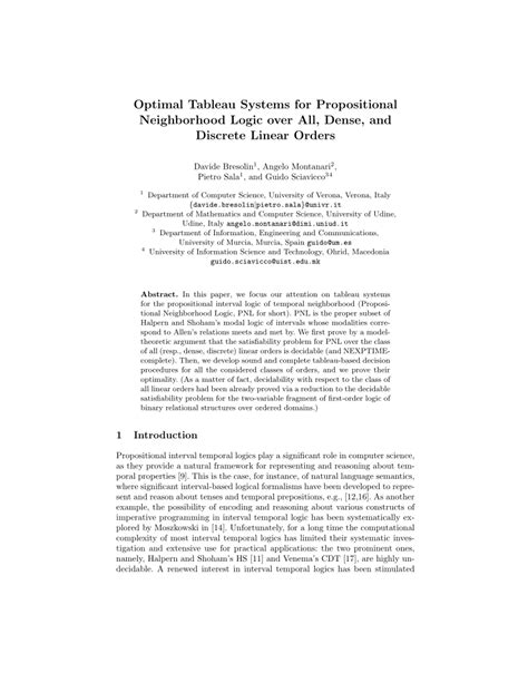Pdf Optimal Tableau Systems For Propositional Neighborhood Logic Over