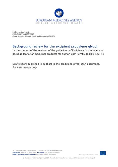Background Review For The Excipient Propylene Glycol Docslib